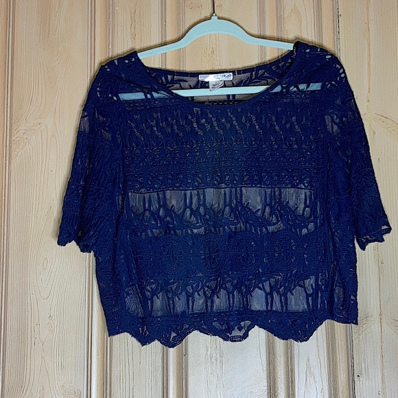 Say What? | Tops | Nwot Blue Lace Sheer Top | Poshmark
